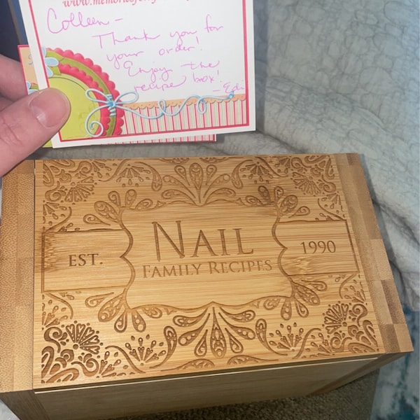 Personalized Recipe Box - Decorative Floral Design - Bamboo Recipe Box ...