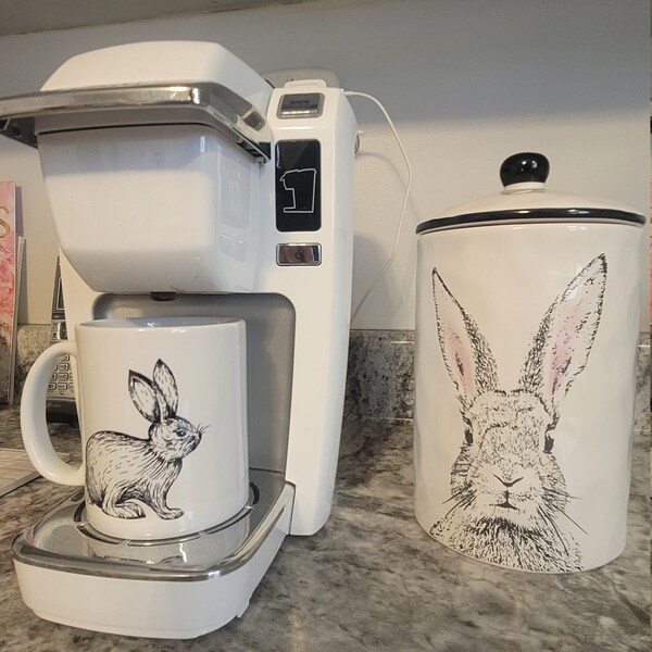 Easter Mug Set, Hand Drawn Bunny Mugs, Black and White Mugs, Easter ...