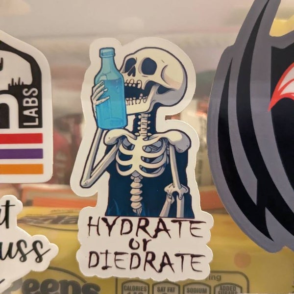 Hydrate or Dierate Sticker, Skeleton Water Sticker, Drink Water Sticker ...