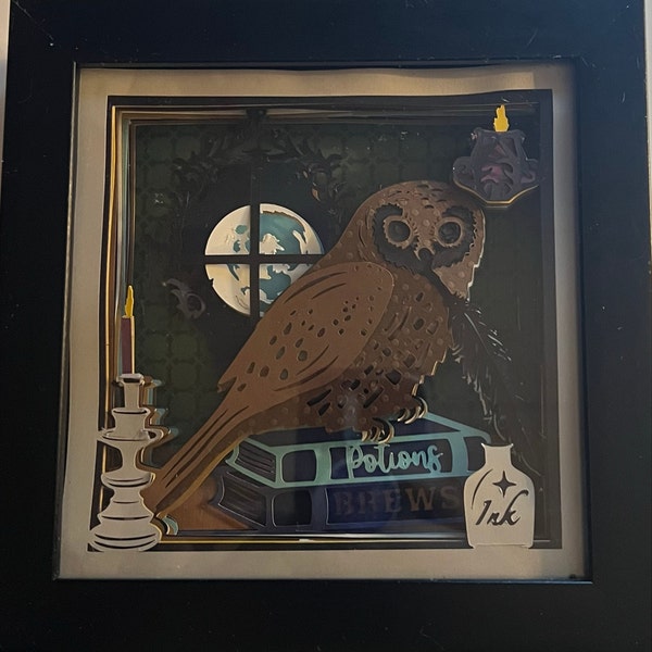 3d Owl Potion Books Shadow Box Svg, 3d Mystical Svg, Magic Svg, 3d ...