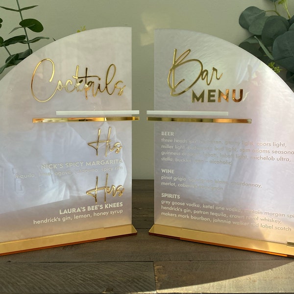 Bar Menu Modern Arched Acrylic Drink Sign - Laser Cut Laser Engraved ...