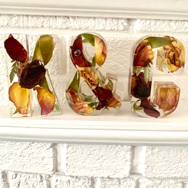 Custom, Resin, Art, 4.5” Letters, Alphabet, Preserved Flowers, Flowers ...