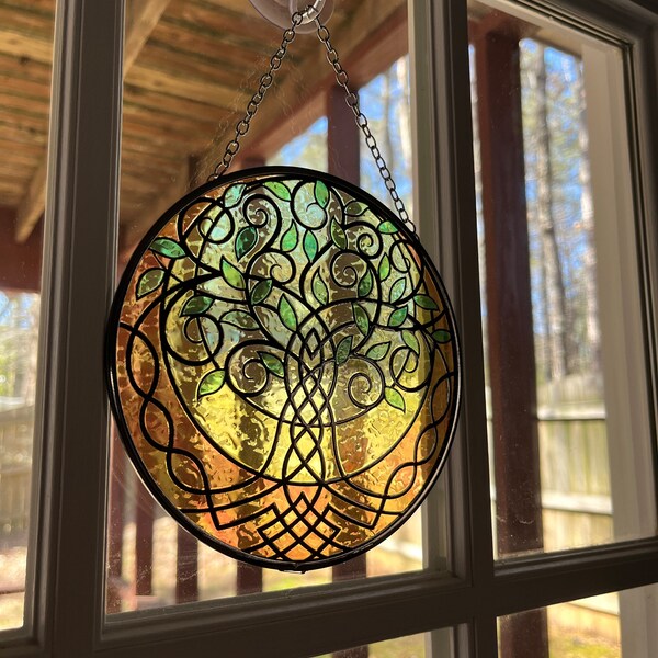 Tree of Life SUNCATCHER, Stained Glass Suncatcher Hanging Window Panel ...