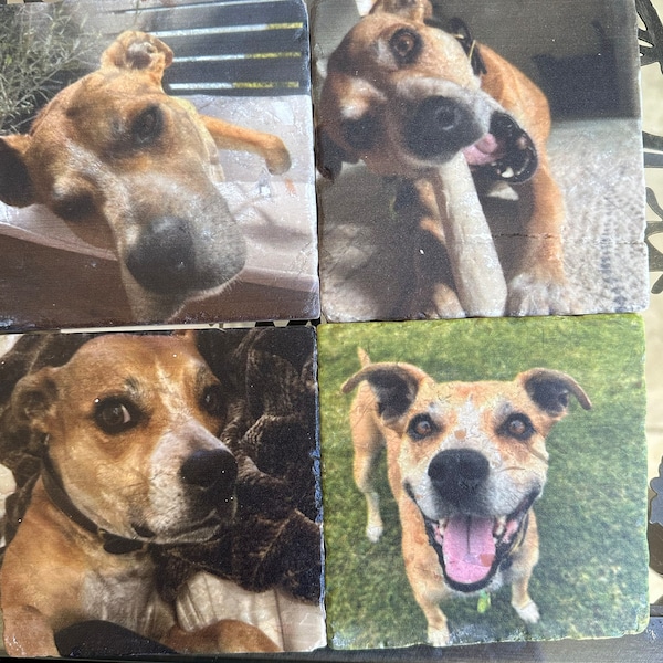Photo Personalized Tumbled Stone Coaster Set of 4 for Family, Wedding ...