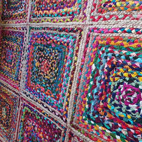 Multi Diamond Chindi Jute Rag Rug, Handcrafted Sustainable Home Decor ...
