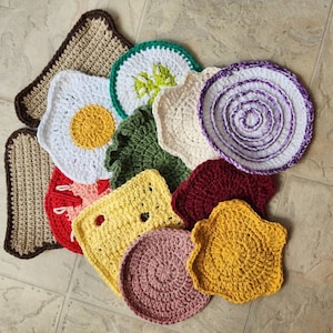 Crochet Pattern Sandwich Coaster Set Crochet Lettuce, Fried Egg ...