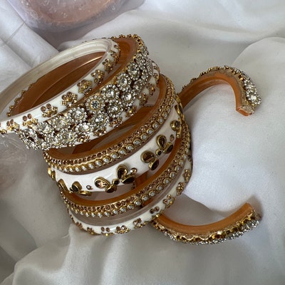 Ethnic Indian Bridal Red and Green Color Chura Set Heavy Glass Kundan ...