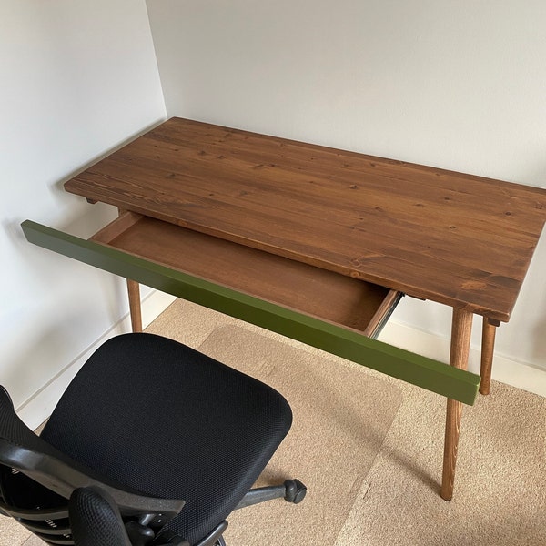 Simple Vintage Desk/computer Desk/ With Drawer Solid Wood Scandi Retro ...