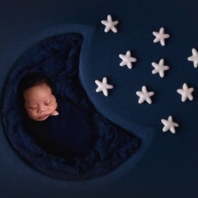 Navy Blue Moon With White Felt Stars Digital Backdrop for Newborn ...