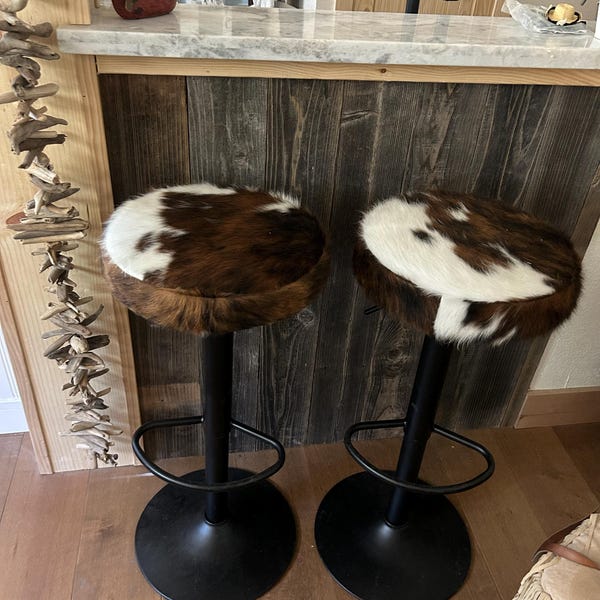 Cowhide Bar Stools / Cowhide Counter Stool - Adjustable Height - GL - Etsy