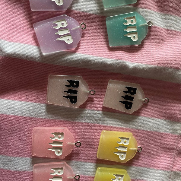 2pc, 5pc or 10pc Pastel Glitter RIP Gravestone Charm -pastel Goth Charm ...