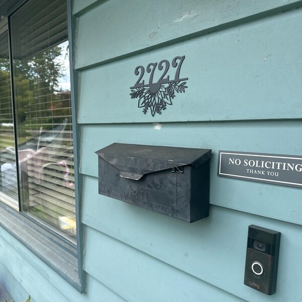 House Number Sign With Floral Accents, Modern Address Sign, Address ...