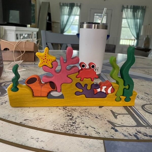 Colorful Wooden Coral Reef Puzzle - Eco-friendly 10-piece Ocean Life ...