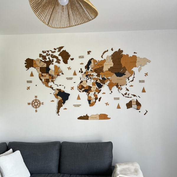 Wooden World Map , DIY Map , World Map Wall Art, Home Decor ...