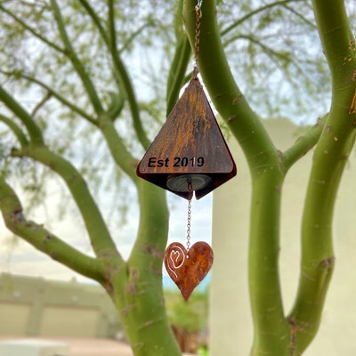 Ready to Ship Small Rustic Wind Bell With Oak, Maple, Heart or Sun Wind ...