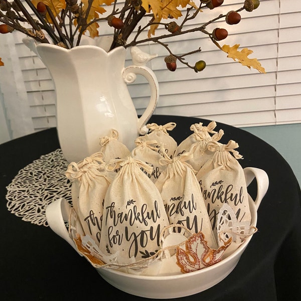 Thankful for You Cotton Canvas Thanksgiving Party Favor Bags, Cookie ...