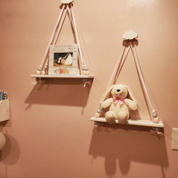 Wooden Swing Shelf | White Painted Shelf Nordic Style Shelf | Hanging ...