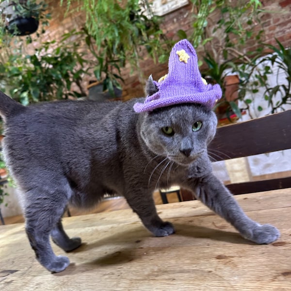 Purple Knit Cat Wizard Hat: Halloween Costume Accessory - Etsy