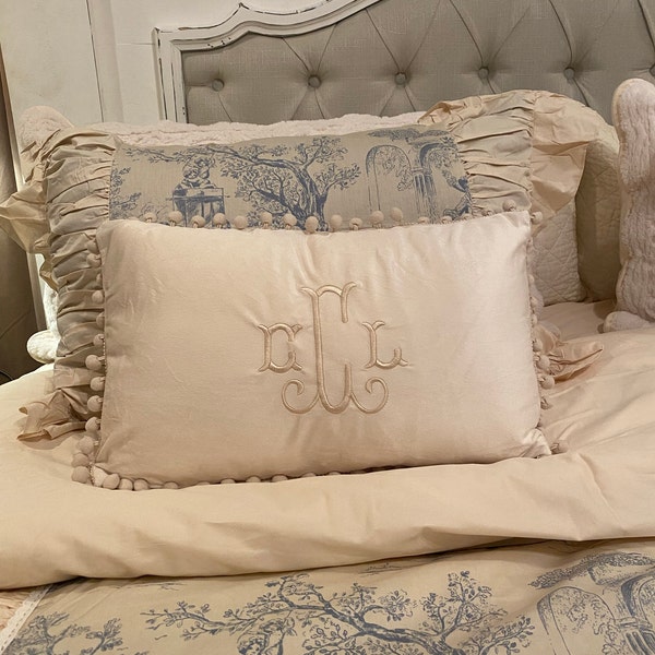 Embroidered Velvet Monogram Pillow Cover. Insert Not Included. 12x20 or ...