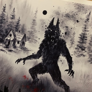 Warning 8x8 Fine Art Print Werewolf Monster Cryptid Dark Horror Woods ...