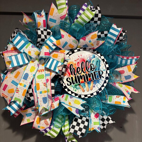 Hello Summer Popsicle Wreath Sign, Wreath Attachment, Round Metal Sign ...