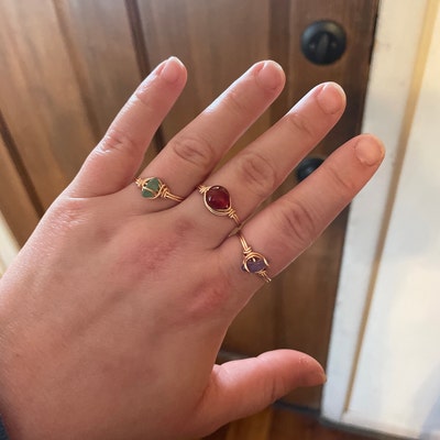 Buy 2 Get 1 Free Crystal Ring, Natural Gemstone, Dainty Wire Rings ...