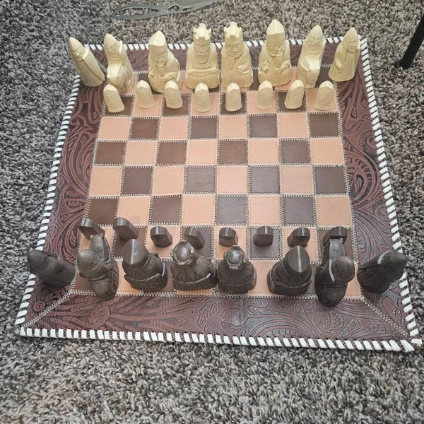 Handmade Leather Chess Board - Brown and Tan Checkerboard With ...