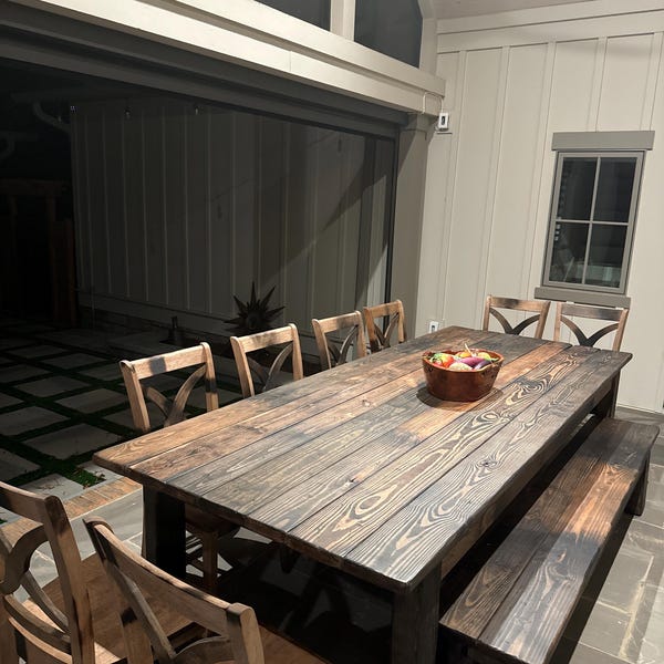 Rustic FARM TABLE 8 Ft 10 Ft 12 Foot Set W/you Pick Chairs Farmhouse ...