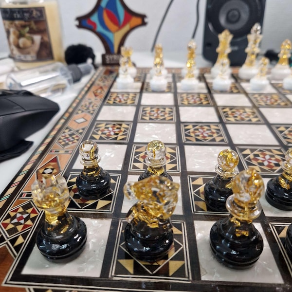 Epoxy Chess Pieces and Chess Board Set, Custom Unique Chess Sets, Resin ...
