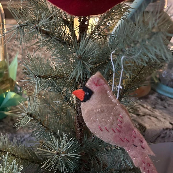 Handmade Cardinal Female Felt Christmas Ornament Female Cardinal Bird ...