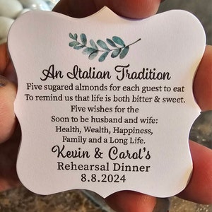 Wedding Tradition Favor Tags, Jordan Almond Favor, Five Wishes for the ...