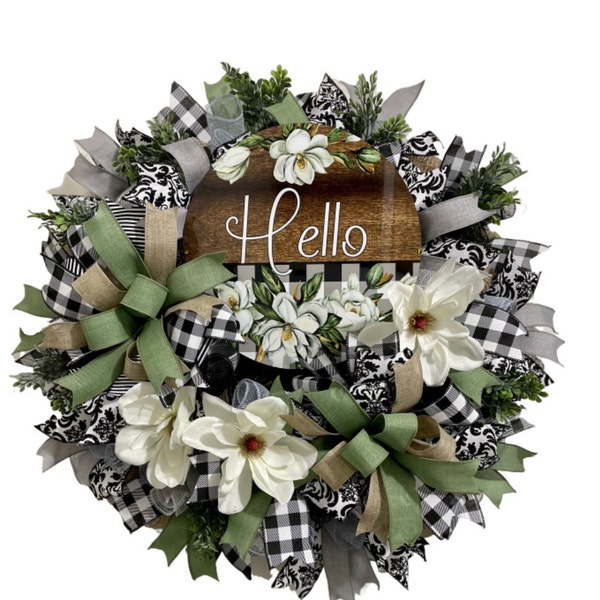 Hello Wreath Sign,magnolia Wreath Sign,wreath Sign,buffalo Plaid,metal ...