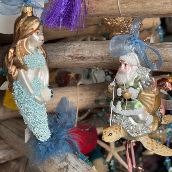 Coastal Mermaid Santa, Coastal Mantle Decor, Santa With Mermaid Tail ...