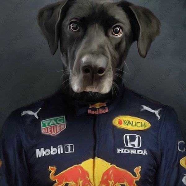 Red Ball, Formula Racing Car, F1 Driver Team Pet Portrait, Custom Dog ...