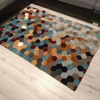 Green Loop Cut Rug Hand Tufted 100% Wool Area Rug Hand Made Rug 5x8 6x9 ...