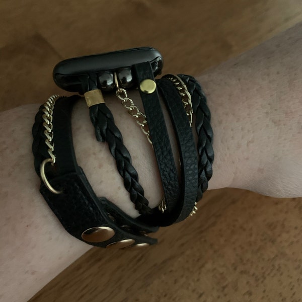 Boho Chic Apple Watch Band Vegan Leather, Iwatch Wristband, Braided ...