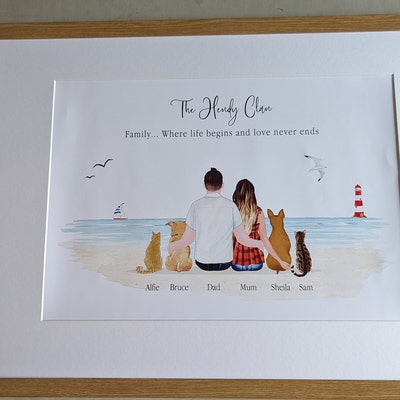 Personalised PANORAMIC Family Tree Print With Pets, Custom Family Tree ...
