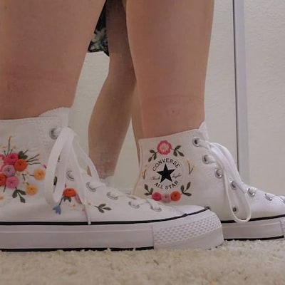 Embroidered Converse/converse Flower/custom Converse Pink Lily Flower ...