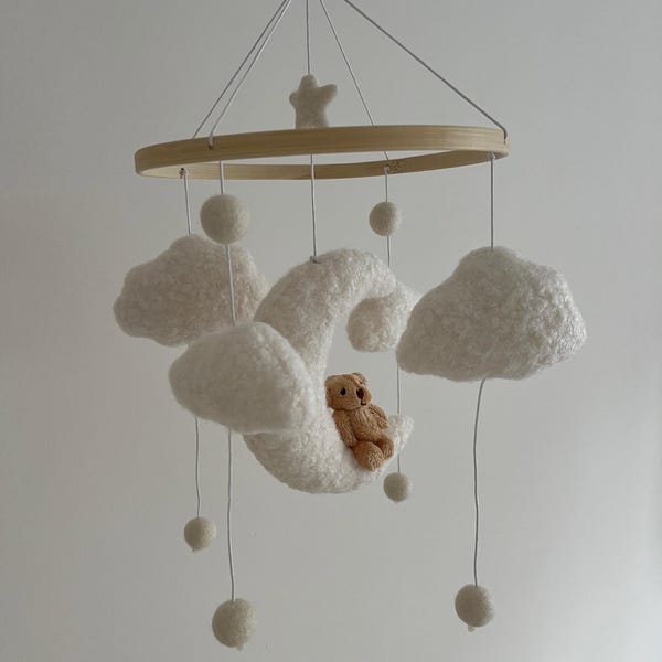 TEDDY’S DREAM Cot Mobile, Boucle Cot Mobile, Cloud Mobile, Neutral ...