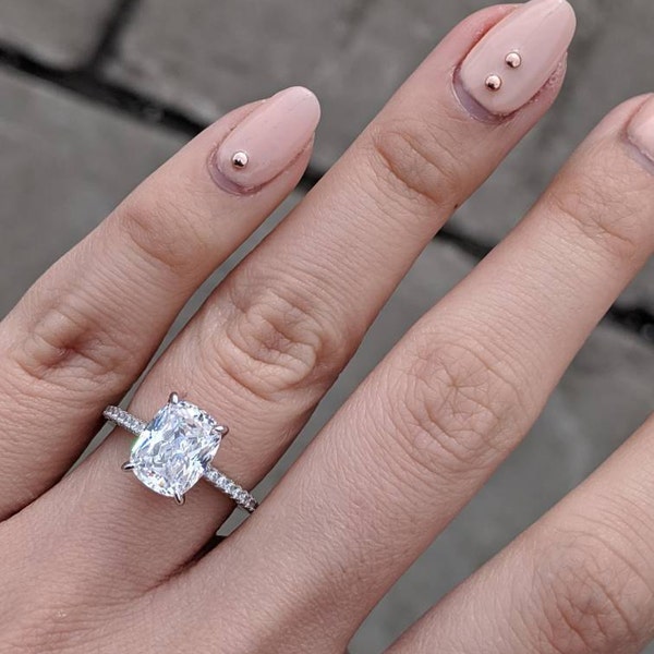 10x8mm (4ct) Rectangle Cushion Cut Engagement Ring, Cushion Solitaire ...