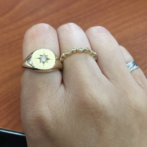 Polaris Signet Ring, Diamond Signet Ring, Minimalist Signet Polaris ...