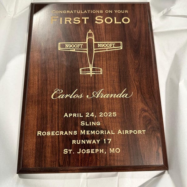 First Solo Flight Award | Personalized Airplane Pilots First Solo Gift ...