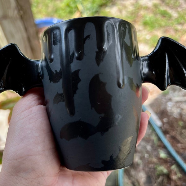 Matte Bat Mug, Bats Wing Cup, Matte Black Mugs, Unique Wings Design ...