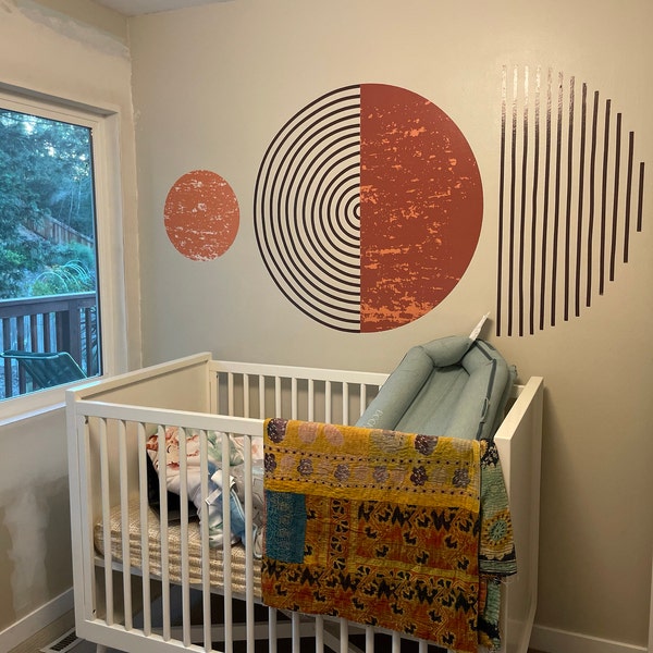 Abstract Wall Decal - Boho Circle Sticker, Large Geometric Wall Decor ...
