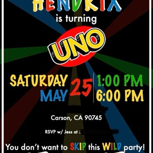 UNO Theme First Birthday Invitation - Printed - Custom Made - QTY 25 - Etsy