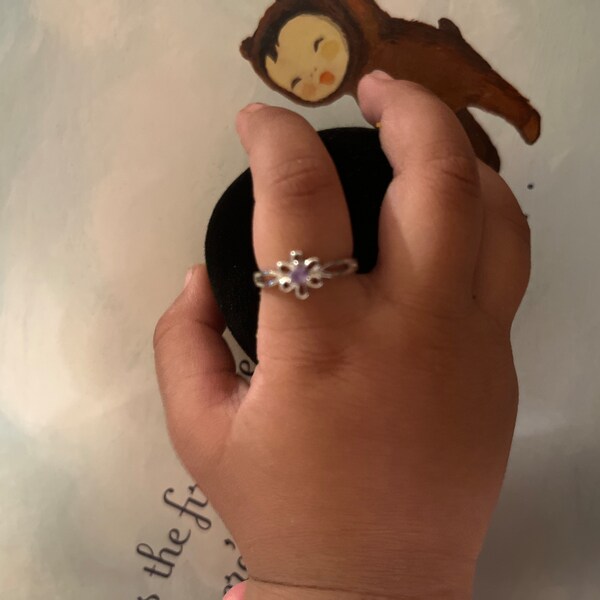 Girls Birthstone Ring, Kids Sterling Silver Baby Rings, Flower Ring for ...