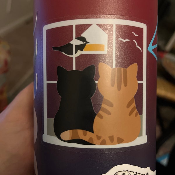 Bird Watching Cats Vinyl Sticker, Cute Laptop Decal - Etsy
