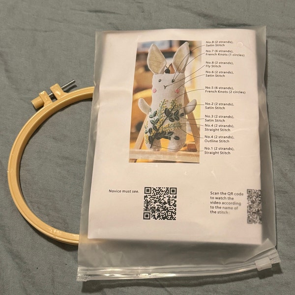 Hand Floral Embroidery Kit for Beginner, Rabbit Sewing Kit, Bunny Toy ...