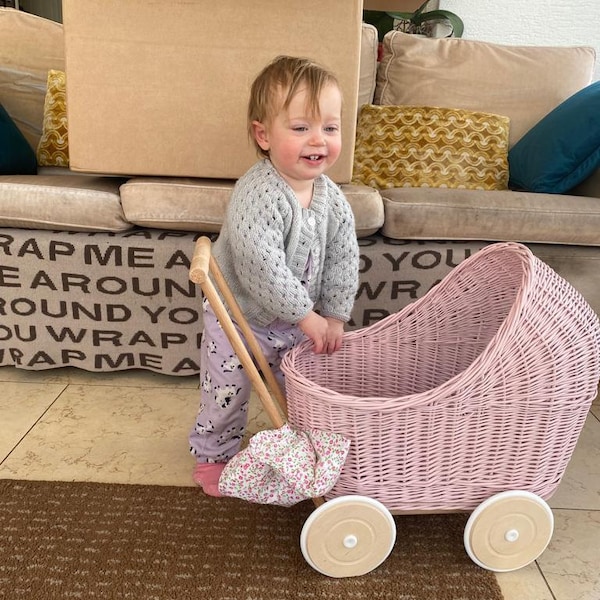 CUSTOMISABLE Handmade Natural Wicker Rattan Dolls Pram, Choose Your ...