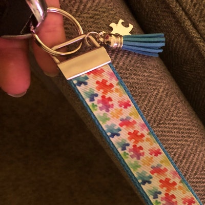 Autism Key Fob Puzzle Key Fob Autism Keychain Puzzle Piece Wristlet ...